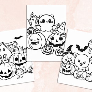 Bold and Easy Coloring Book, Cozy Kawaii Halloween Scenes Coloring ...