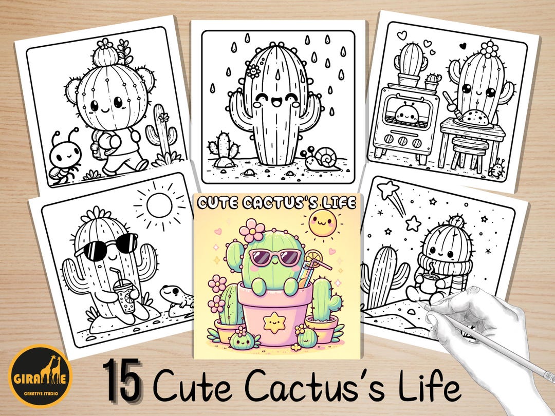 Bold and Easy Coloring Book, Cute Cozy Cactus's Life Coloring Pages ...
