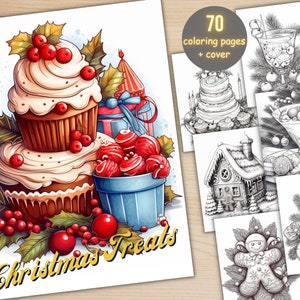 70 Christmas Treats Coloring Book, Printable Dessert and Drink Coloring ...