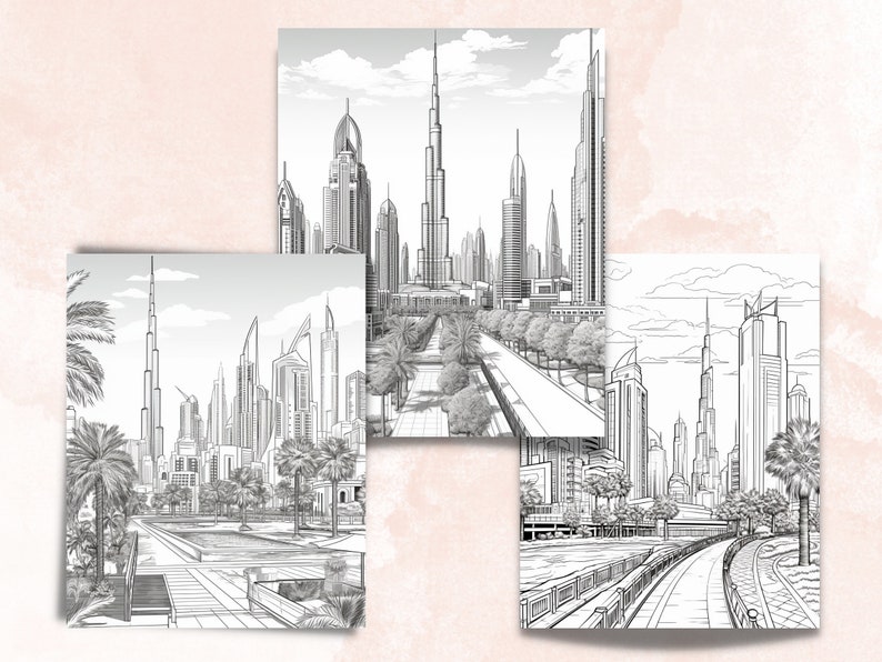 50 Dubai City Coloring Book, Printable PDF, Arabian Cafe Scenes ...