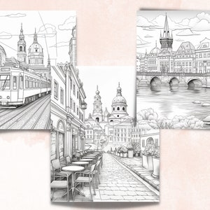 45 Prague City Coloring Book, Printable PDF, Czechia Cafe Scenes ...