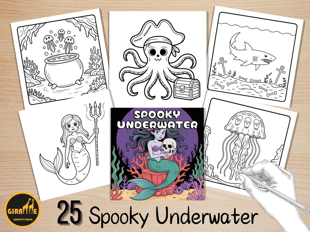 Spooky Underwater Coloring Pages, Bold and Easy Ocean Coloring Book ...