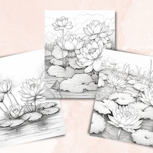 40 Lotus Flowers Coloring Book, Printable PDF, Botanical Floral Plant ...
