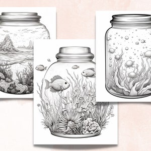 45 Enchanted Underwater Jars Coloring Book, Printable Under the Sea ...