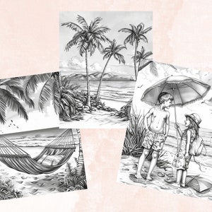115 Summer Bundle Coloring Book, Printable Summer Beach Scenes Coloring ...
