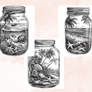 50 Summer Jars Coloring Book, Printable Tropical Scenes Coloring Pages ...