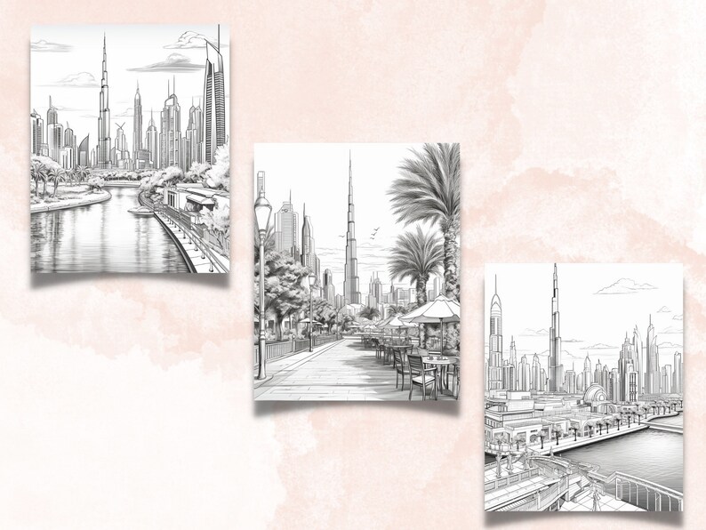 50 Dubai City Coloring Book, Printable PDF, Arabian Cafe Scenes ...