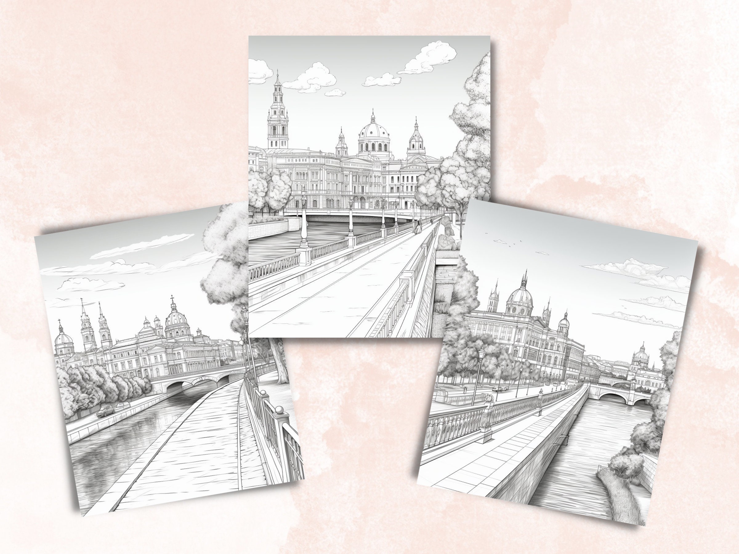 45 Vienna City Coloring Book, Printable PDF, City Cafe Scenes Coloring ...