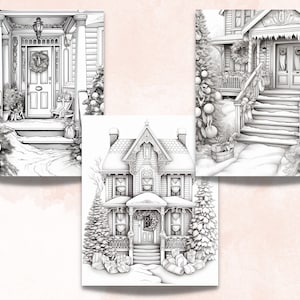 30 Christmas Houses Coloring Book, Printable Fantasy Xmas Cottage ...