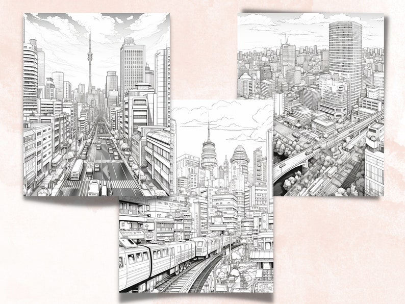 50 Tokyo City Coloring Book, Printable PDF, Japan Cafe Scenes Coloring ...