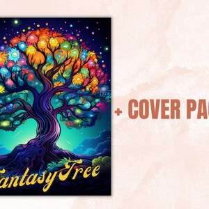 50 Fantasy Tree Coloring Book, Printable Enchanted Tree House Coloring ...