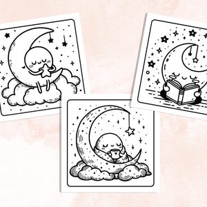 Bold and Easy Coloring Book, Cute Cozy Moon Coloring Pages, Kawaii ...