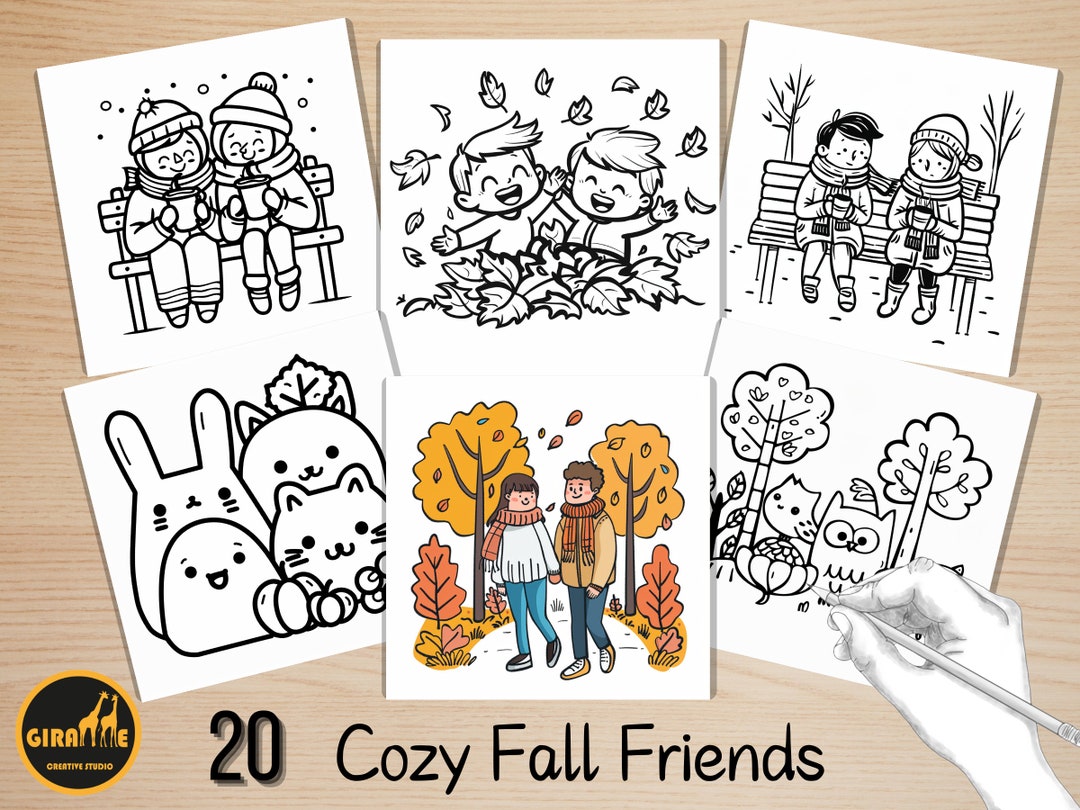 Bold and Easy Coloring Book, Cozy Fall Friends Coloring Pages, Cute ...