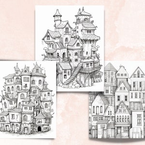 50 Doodle House Coloring Book, Printable Fantasy Quirky House Coloring ...