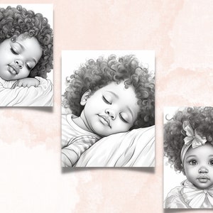 55 Cute Black Babies Coloring Book, Printable Sleeping Afro Baby ...