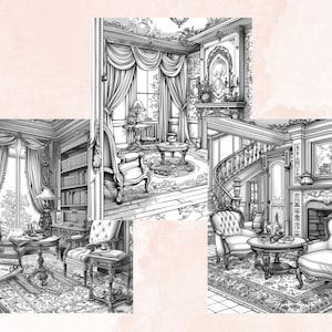 45 Victorian Interior Coloring Book, Printable Victorian Era Room ...