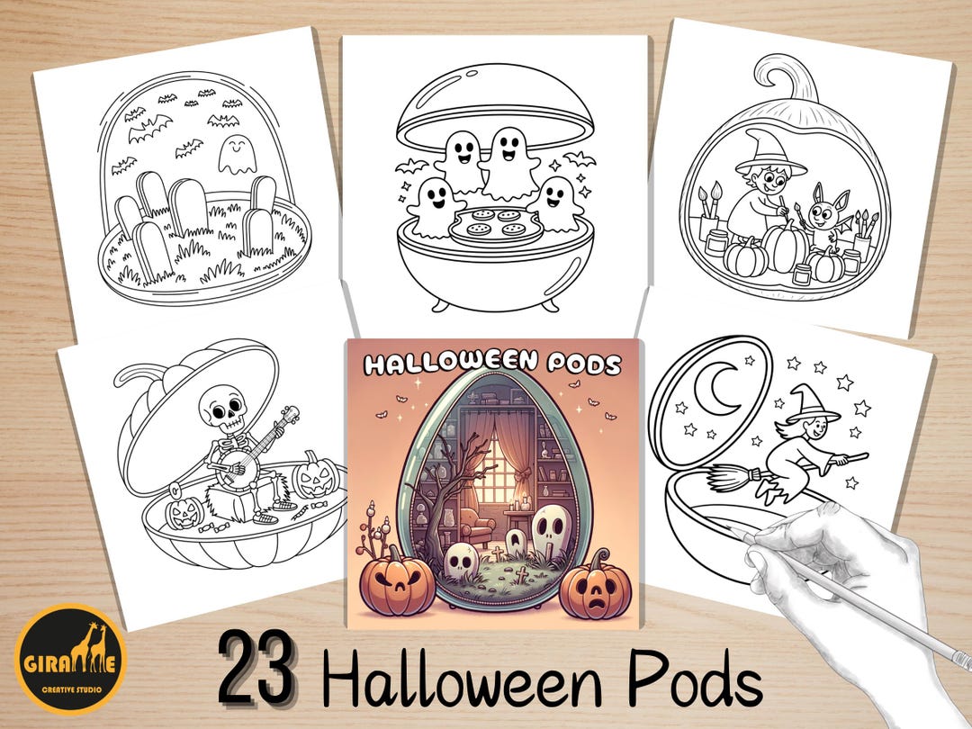Halloween Pods Coloring Pages, Bold and Easy Creepy Coloring Book ...