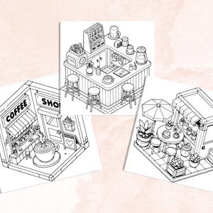 Bold and Easy Coloring Book, Cute Coffee Shop Corner Coloring Pages ...