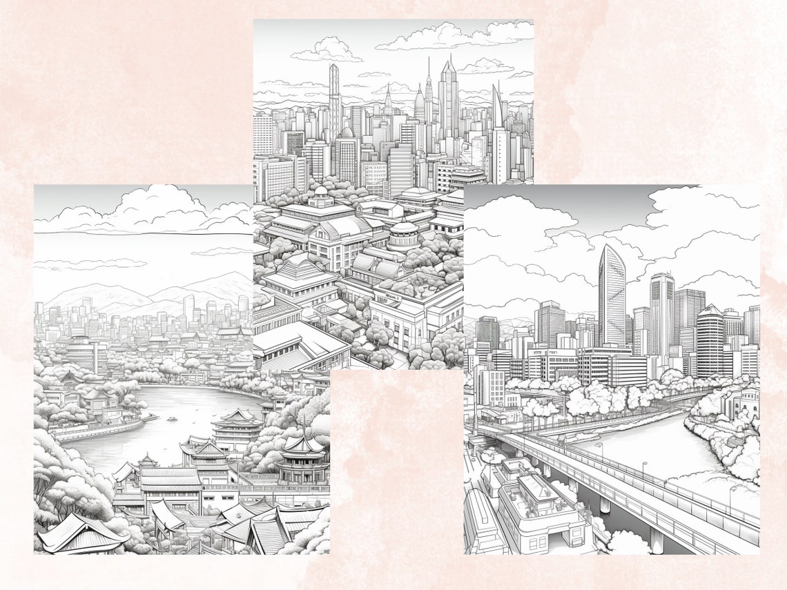 40 Seoul City Coloring Book, Printable PDF, Korean Cafe Scenes Coloring ...