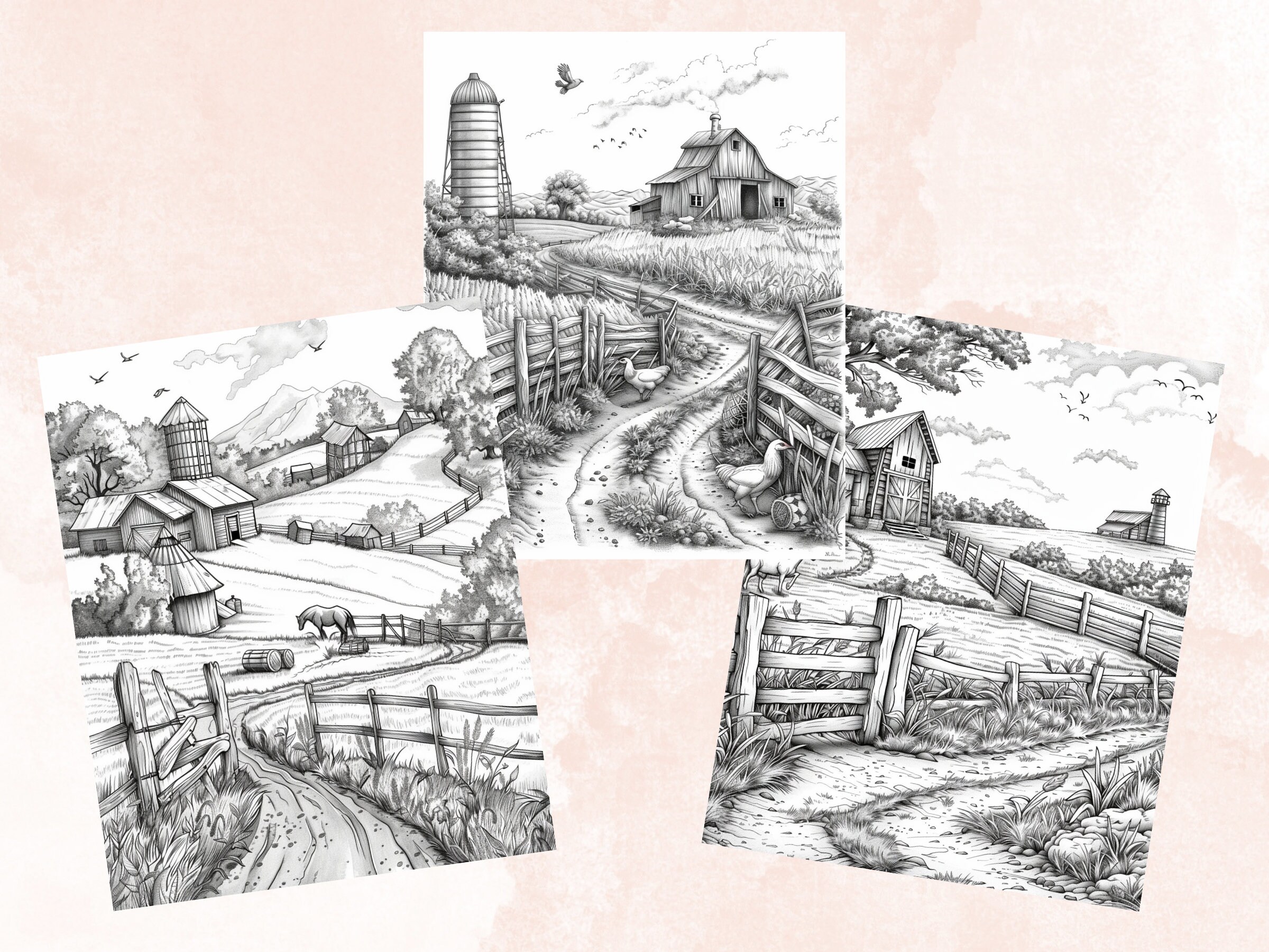 40 Farm Life Scenes Coloring Book, Printable Country Farm House ...