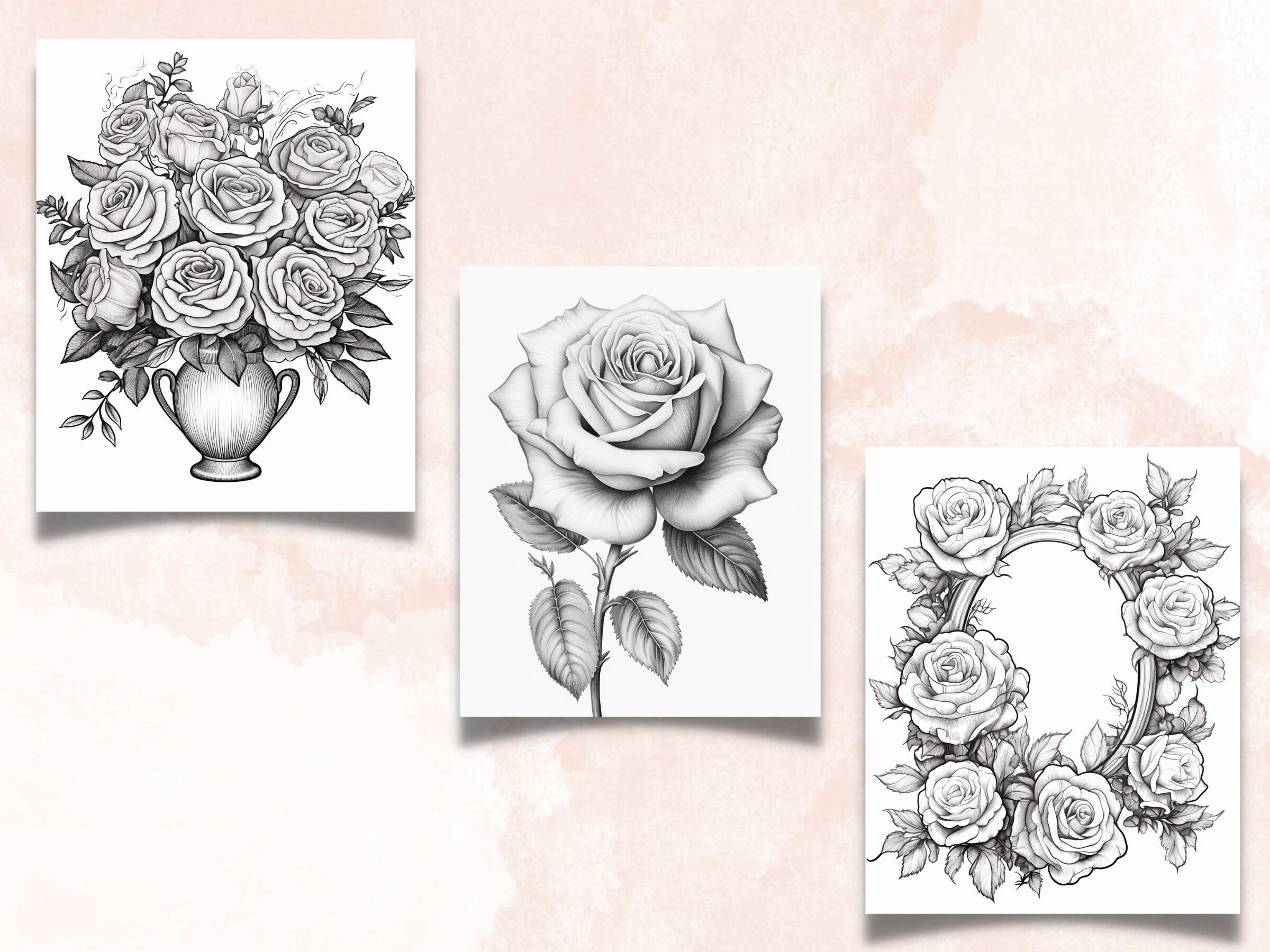 70 Rose Coloring Book, Printable PDF, Botanical Floral Plant Coloring ...