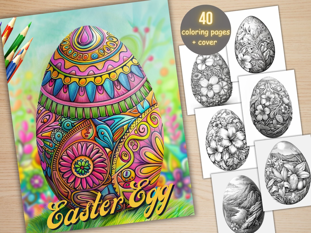 40 Easter Egg Coloring Book, Printable Easter Eggs Scenes Coloring ...