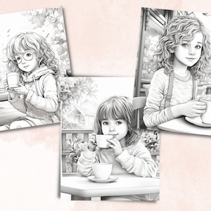 25 Coffee Lover Girl Coloring Book, Printable PDF, Pretty Little Cute ...