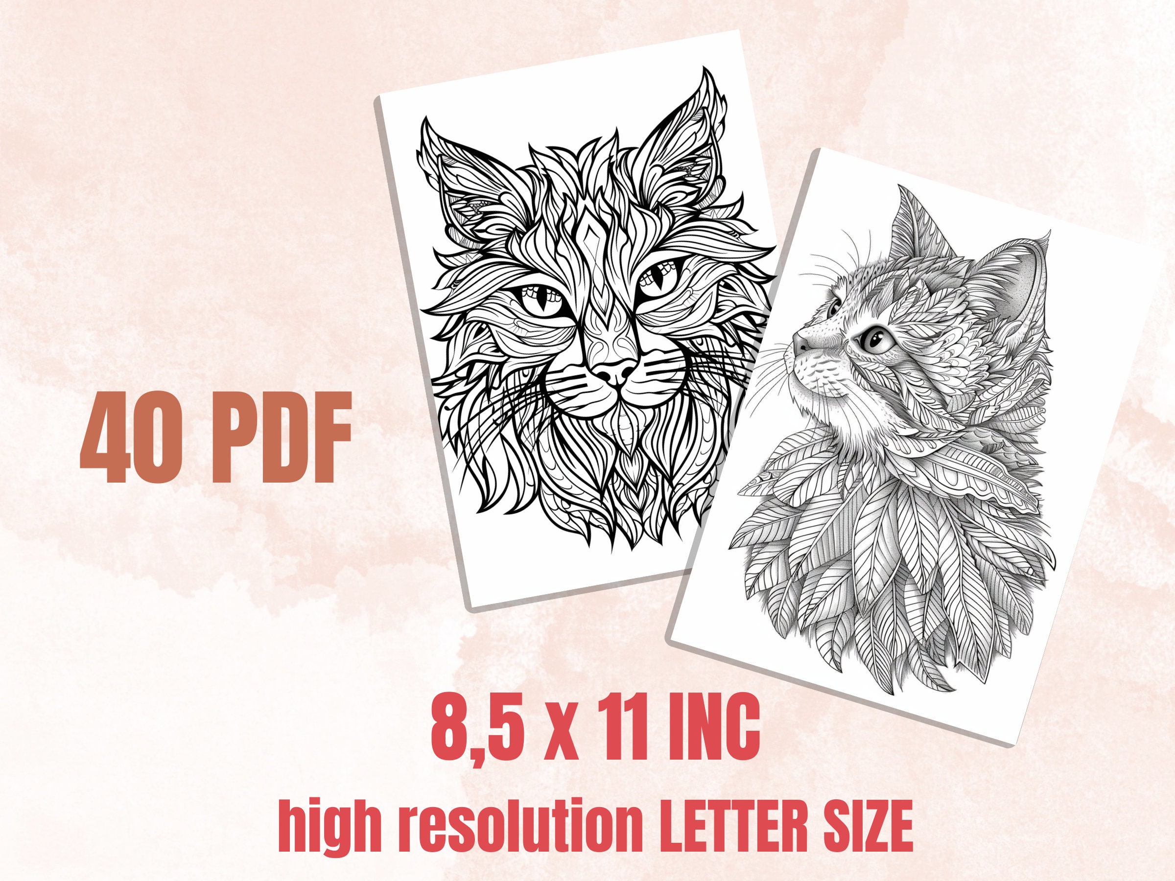 40 Cat Mandala Coloring Book, Printable Stress Relief Patterns Coloring ...