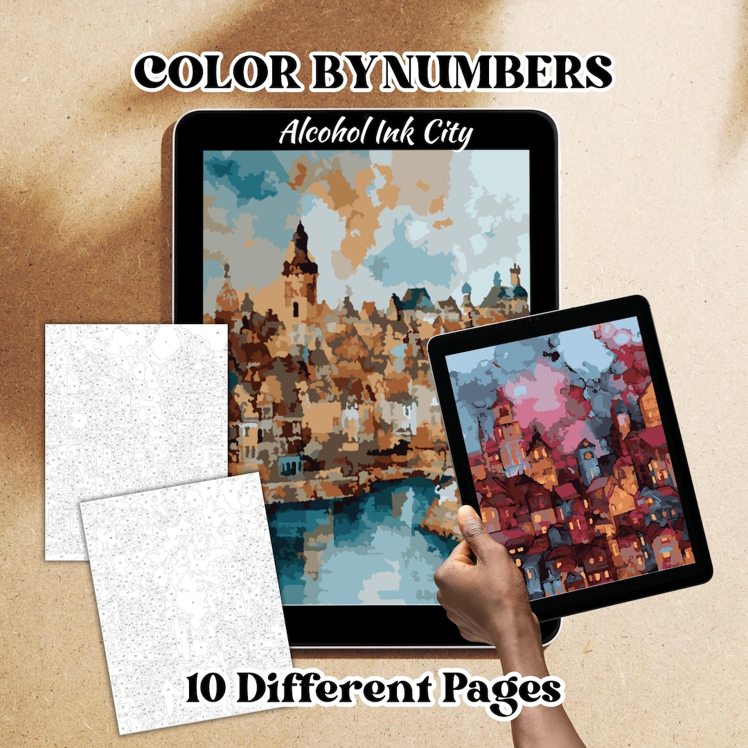 Alcohol Ink Cityscapes Color by Number Pages – Abstract City Printable ...