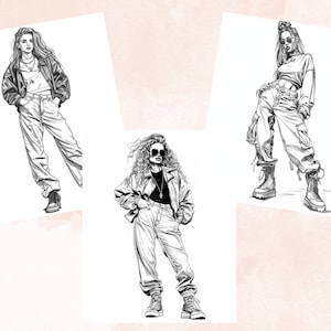 90's Fashion Style Coloring Book, Printable PDF, Vintage Fashion Women ...