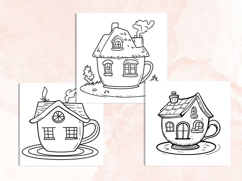 Bold and Easy House Coloring Book, Fantasy Teacup House Coloring Pages ...
