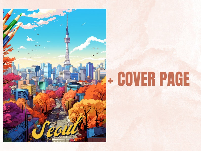 40 Seoul City Coloring Book, Printable PDF, Korean Cafe Scenes Coloring ...