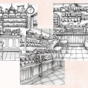 50 Bakery Shop Scenes Coloring Book, Printable Bakery Storefront ...