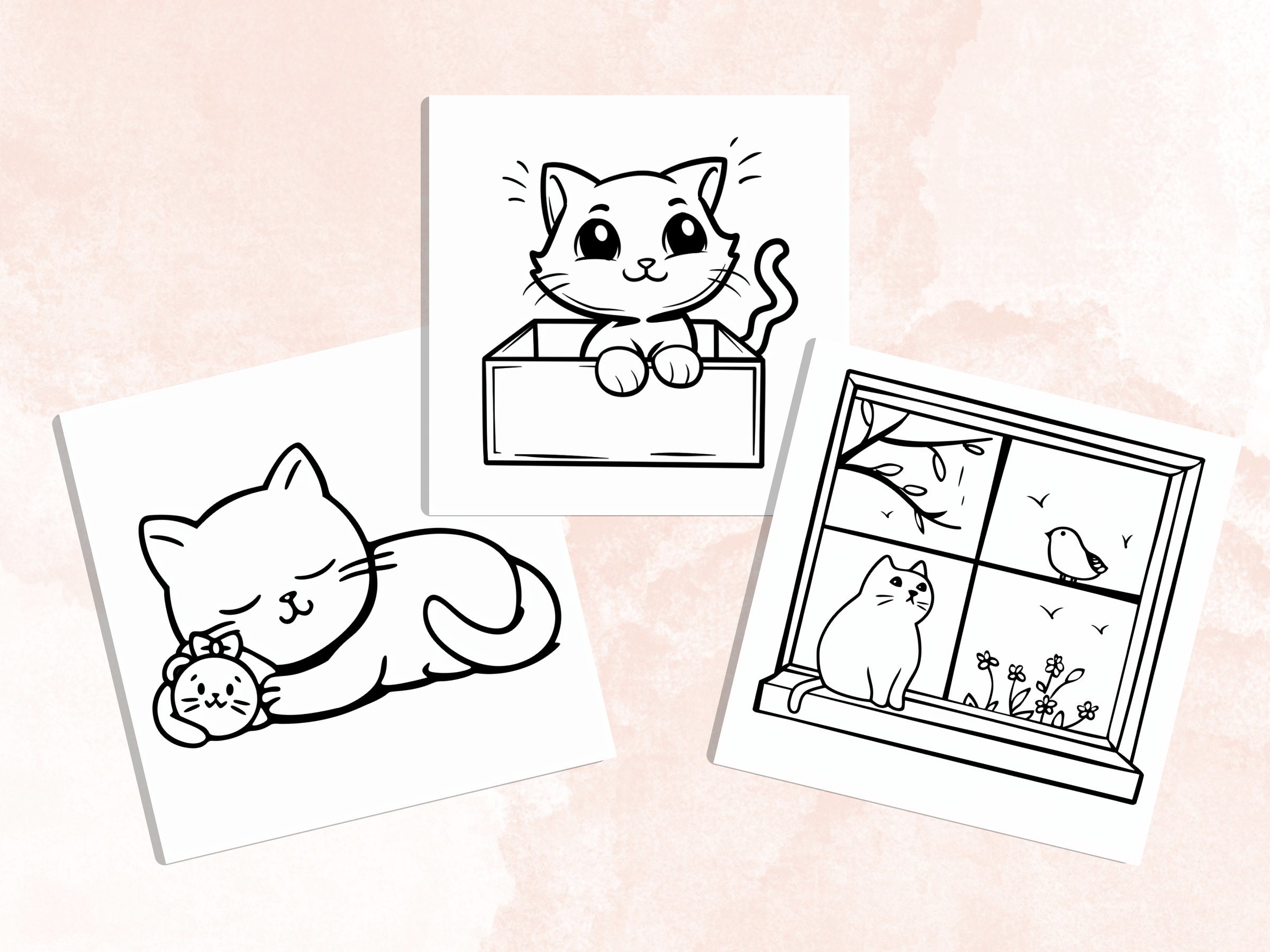Bold and Easy Coloring Book, Cute Cat Life Coloring Pages, Cozy Animals ...