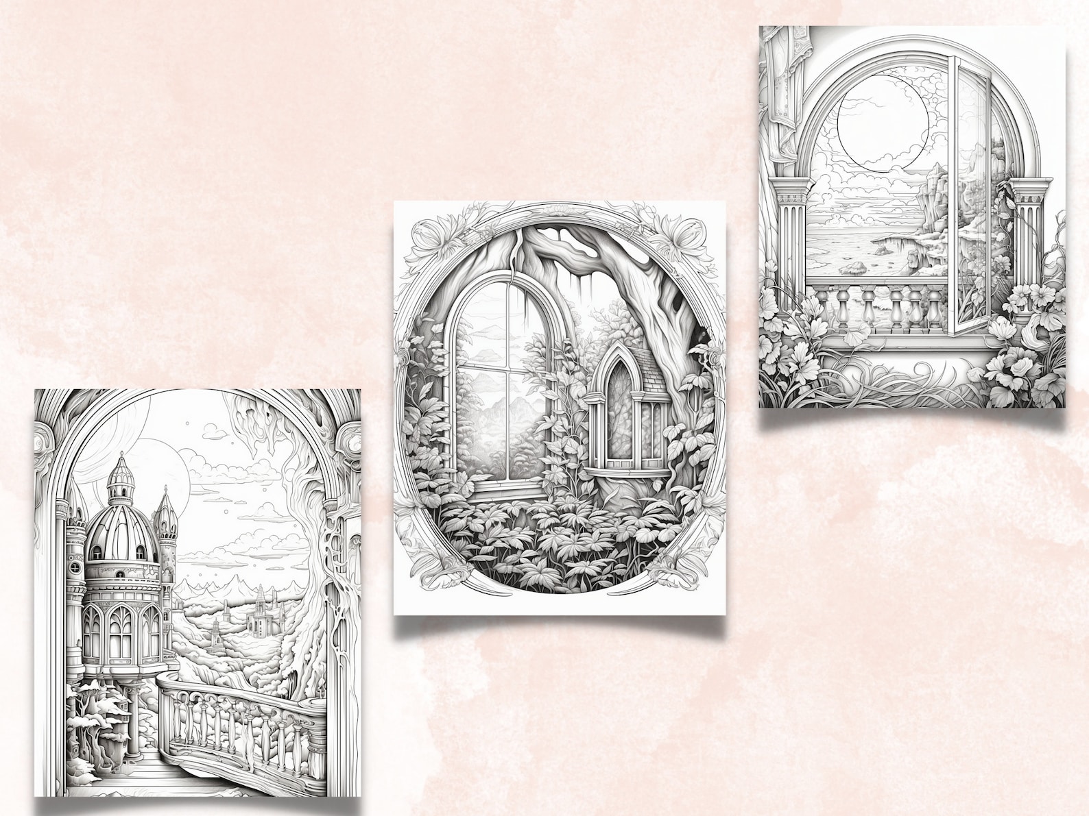 27 Fantasy Open Windows Views Coloring Book Printable PDF - Etsy