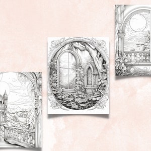 27 Fantasy Open Windows Views Coloring Book, Printable PDF, Fairytale ...