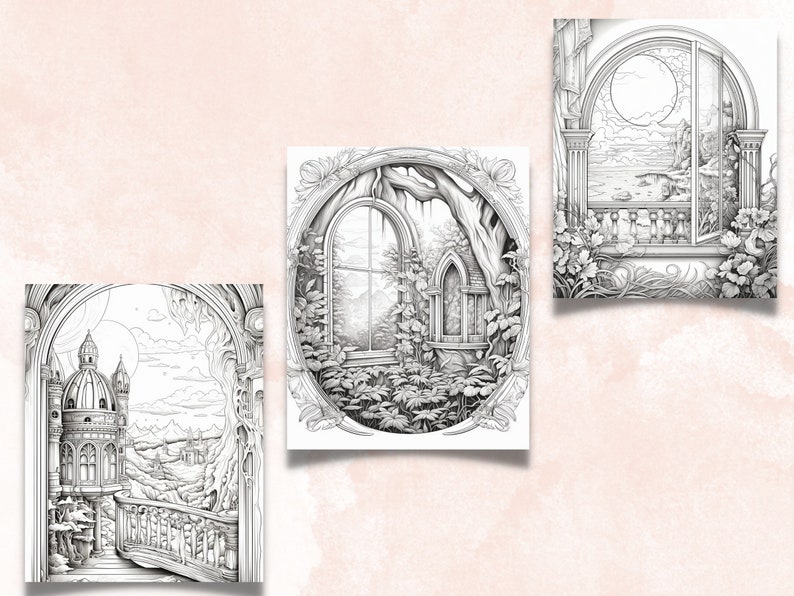 27 Fantasy Open Windows Views Coloring Book Printable PDF - Etsy