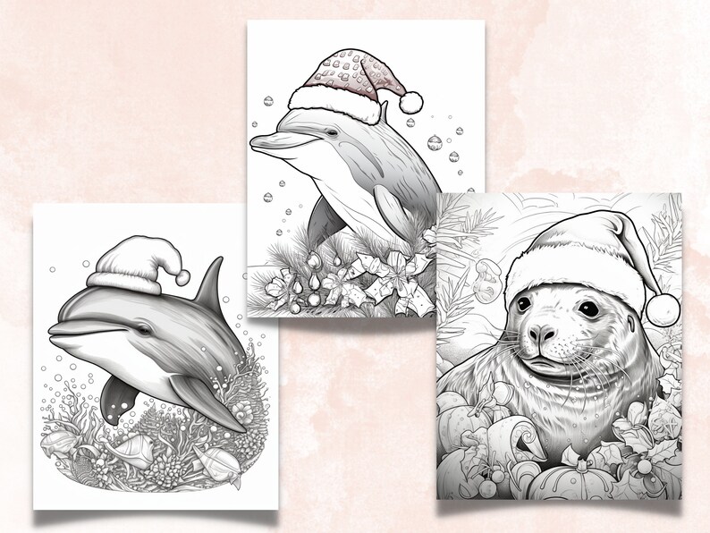 65 Christmas Underwater Coloring Book, Printable Xmas Noel Under the ...