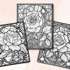 45 Stained Glass Flowers Coloring Book, Printable Enchanted Fantasy ...