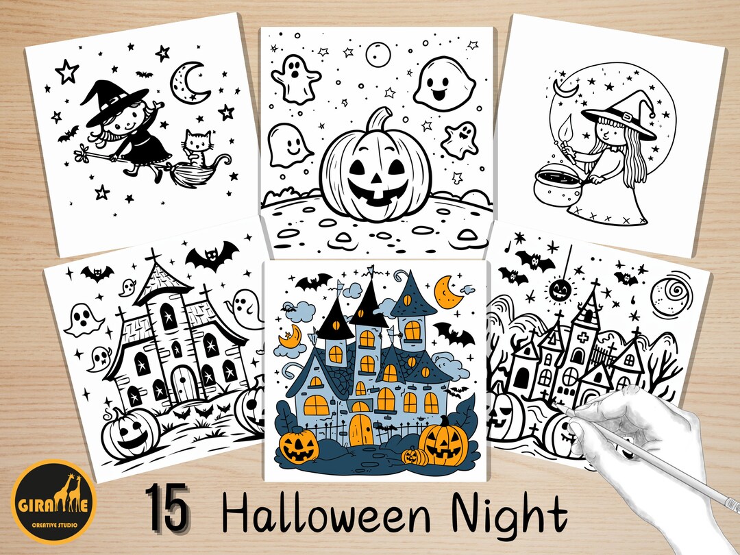 Bold and Easy Coloring Book, Kawaii Halloween Night Coloring Pages ...