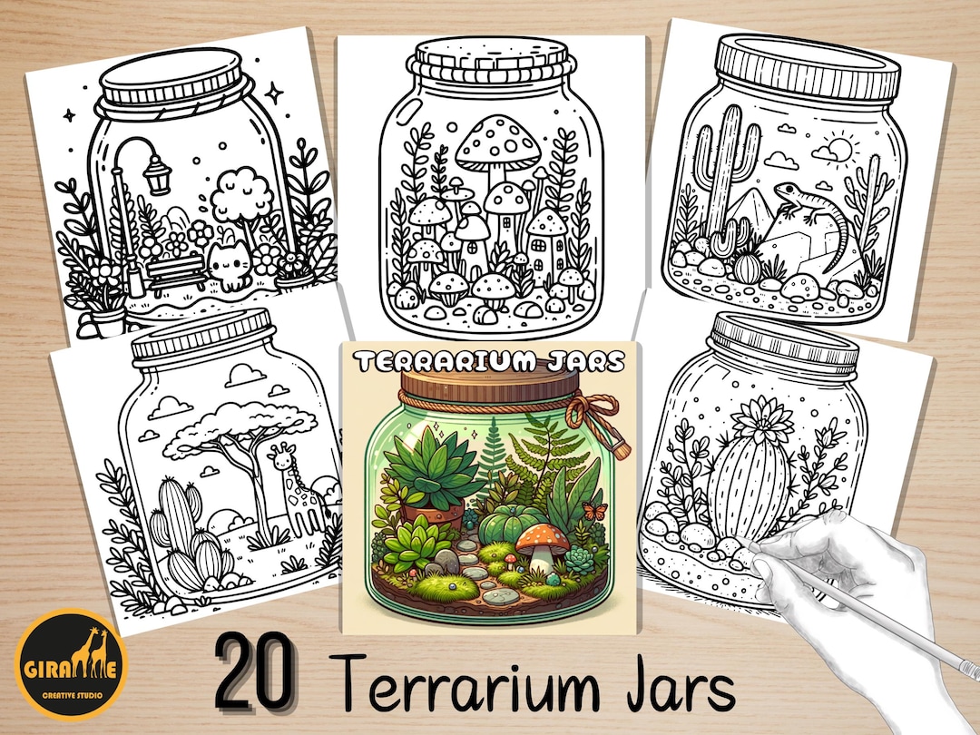 Bold and Easy Coloring Book, Cute Terrarium Jar Coloring Pages ...