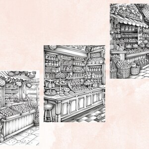 50 Candy Shop Scenes Coloring Book, Printable Candy Storefront Coloring ...