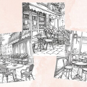 50 Cozy Cafe Scenes Coloring Book, Printable French Cafe Interior ...