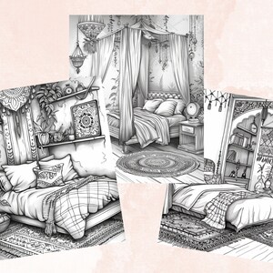 50 Boho Bedroom Coloring Book, Printable Bohemian Interior Design ...