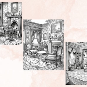 45 Victorian Interior Coloring Book, Printable Victorian Era Room ...