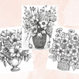 50 Spring Flowers Coloring Book, Printable Floral Bouquet Coloring ...