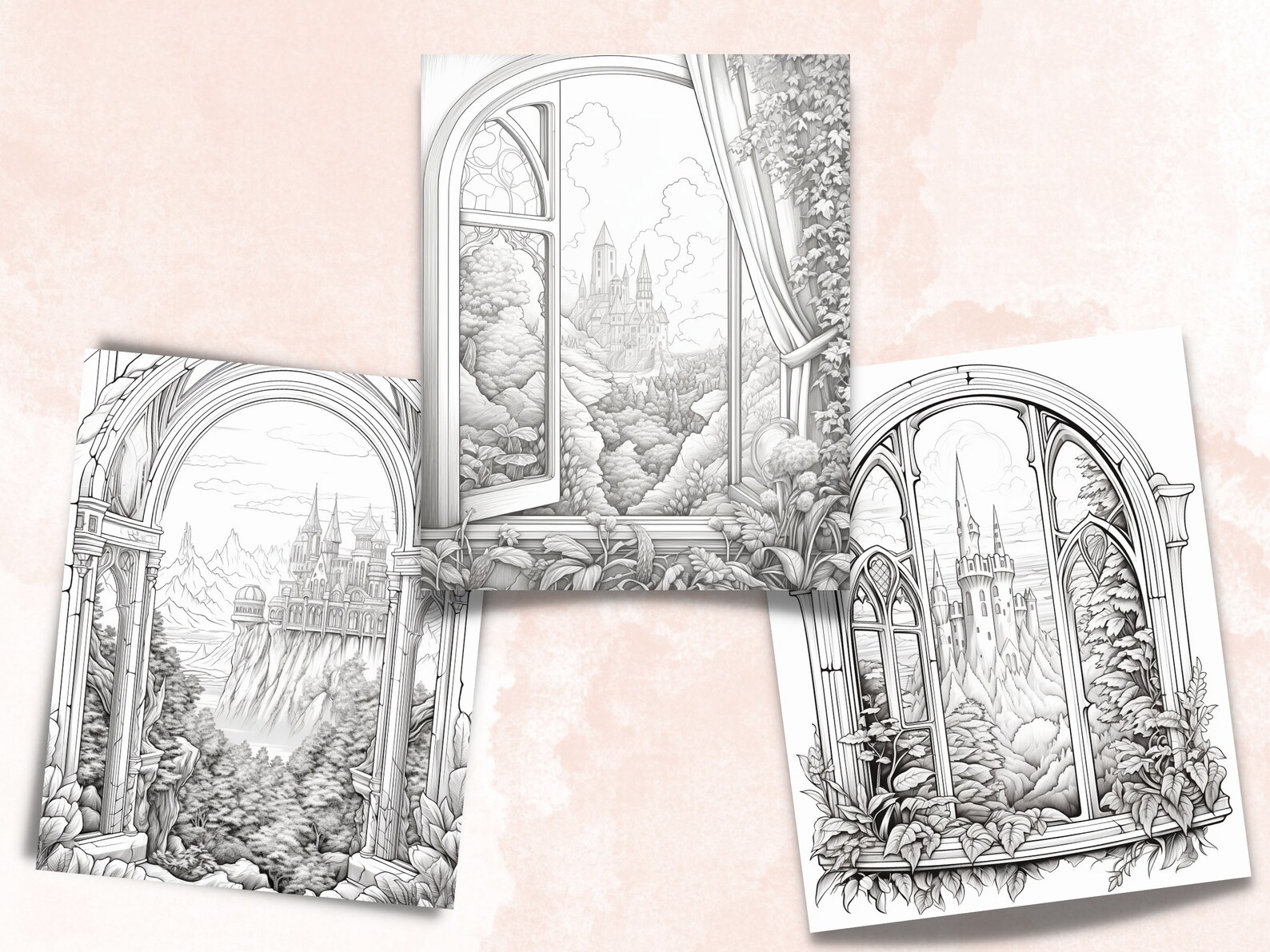 27 Fantasy Open Windows Views Coloring Book Printable PDF - Etsy