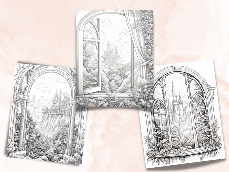 27 Fantasy Open Windows Views Coloring Book Printable PDF - Etsy