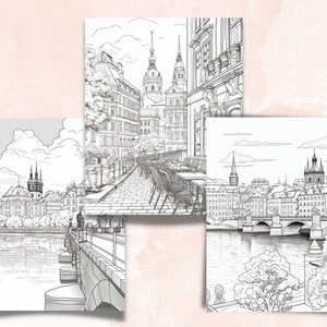 45 Prague City Coloring Book, Printable PDF, Czechia Cafe Scenes ...