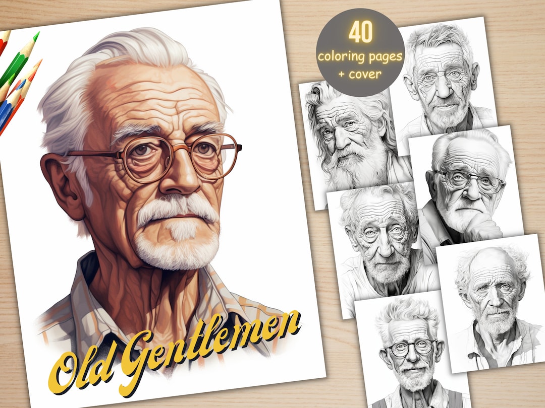 40 Old Gentlemen Portrait Coloring Book, Printable Wrinkled Elderly Man ...
